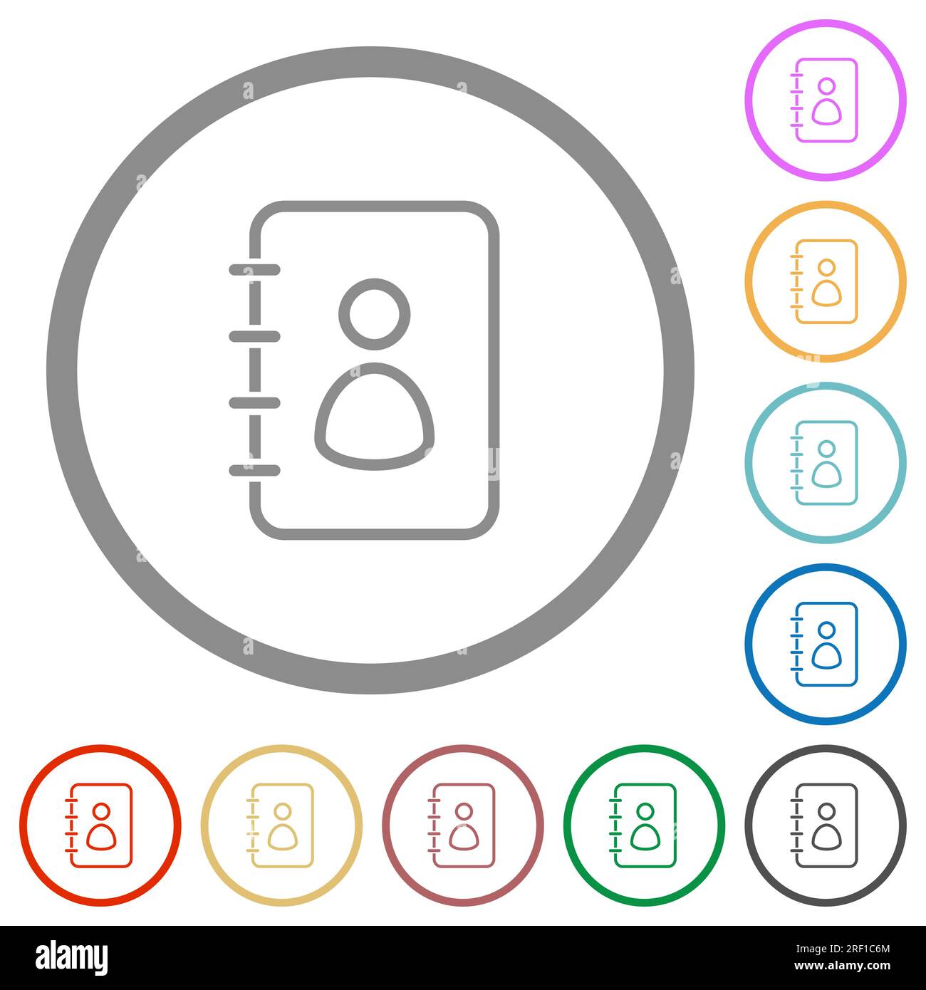 Spiral contact book outline flat color icons in round outlines on white ...