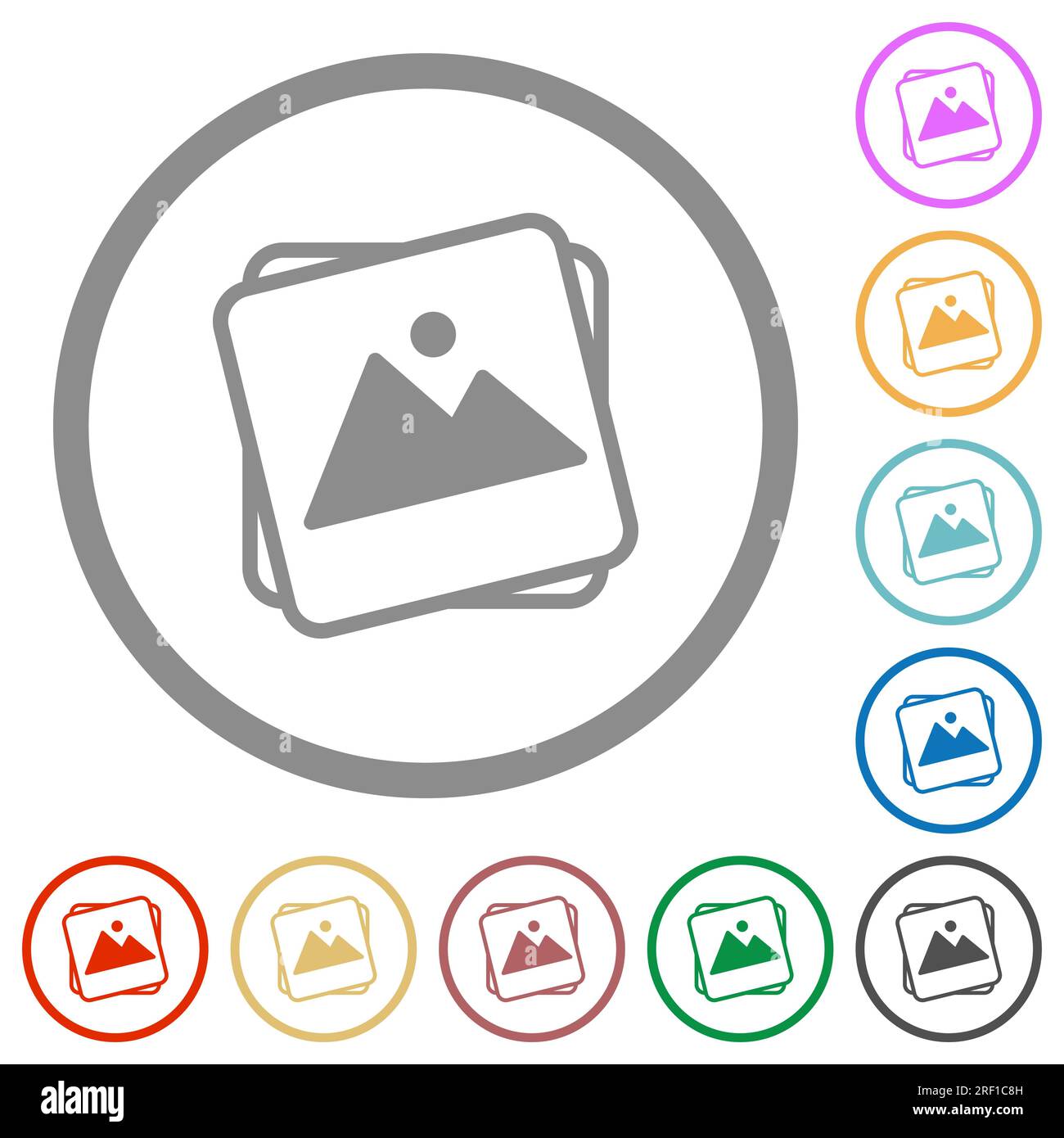 Stack of photos flat color icons in round outlines on white background ...