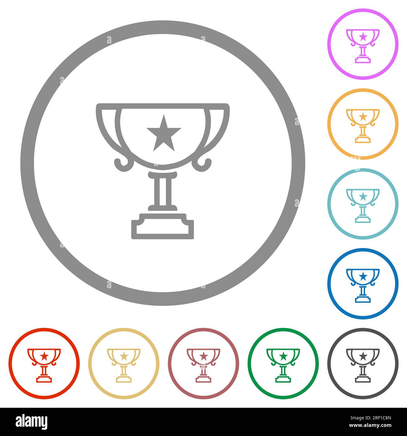 Trophy cup with star outline flat color icons in round outlines on ...