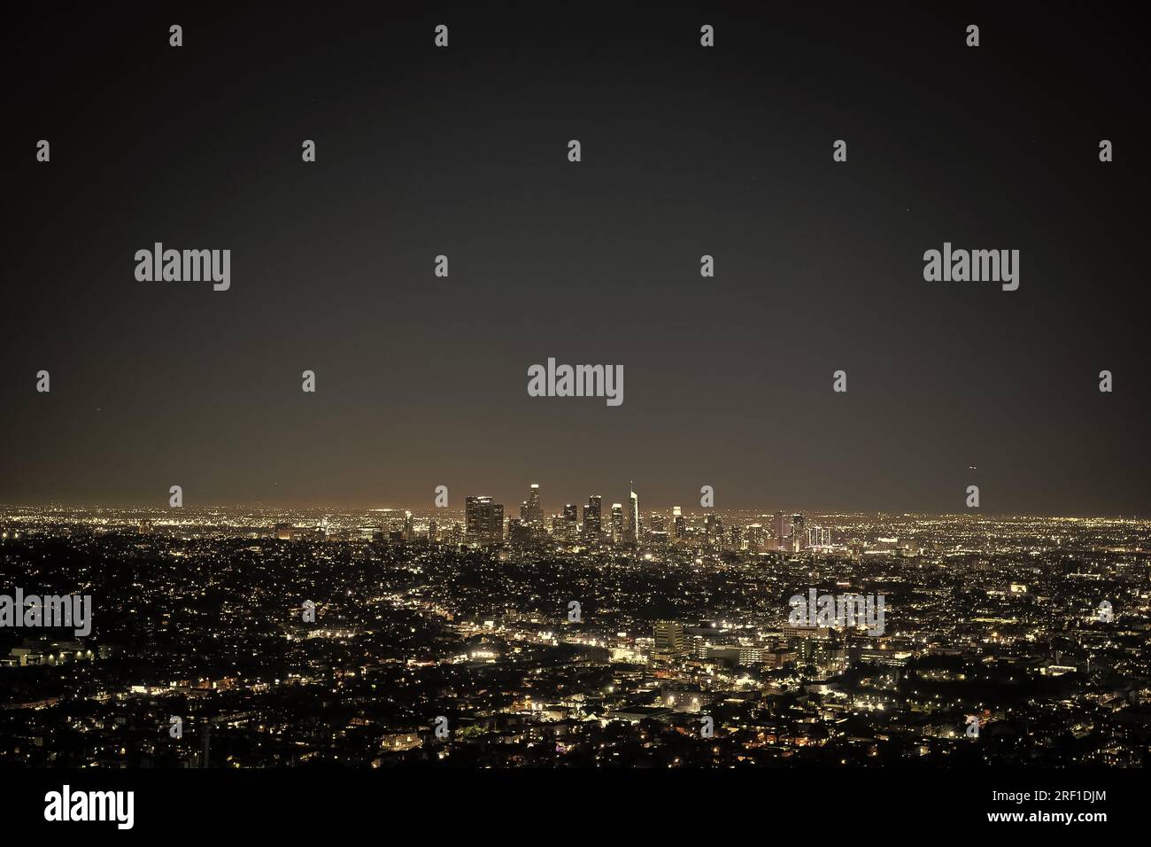 Los Angeles, California night view of illuminated city with skyscrapers ...