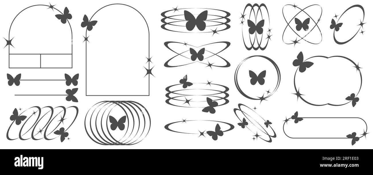 Aesthetic frames and shapes with butterflies. Minimal y2k outline ...