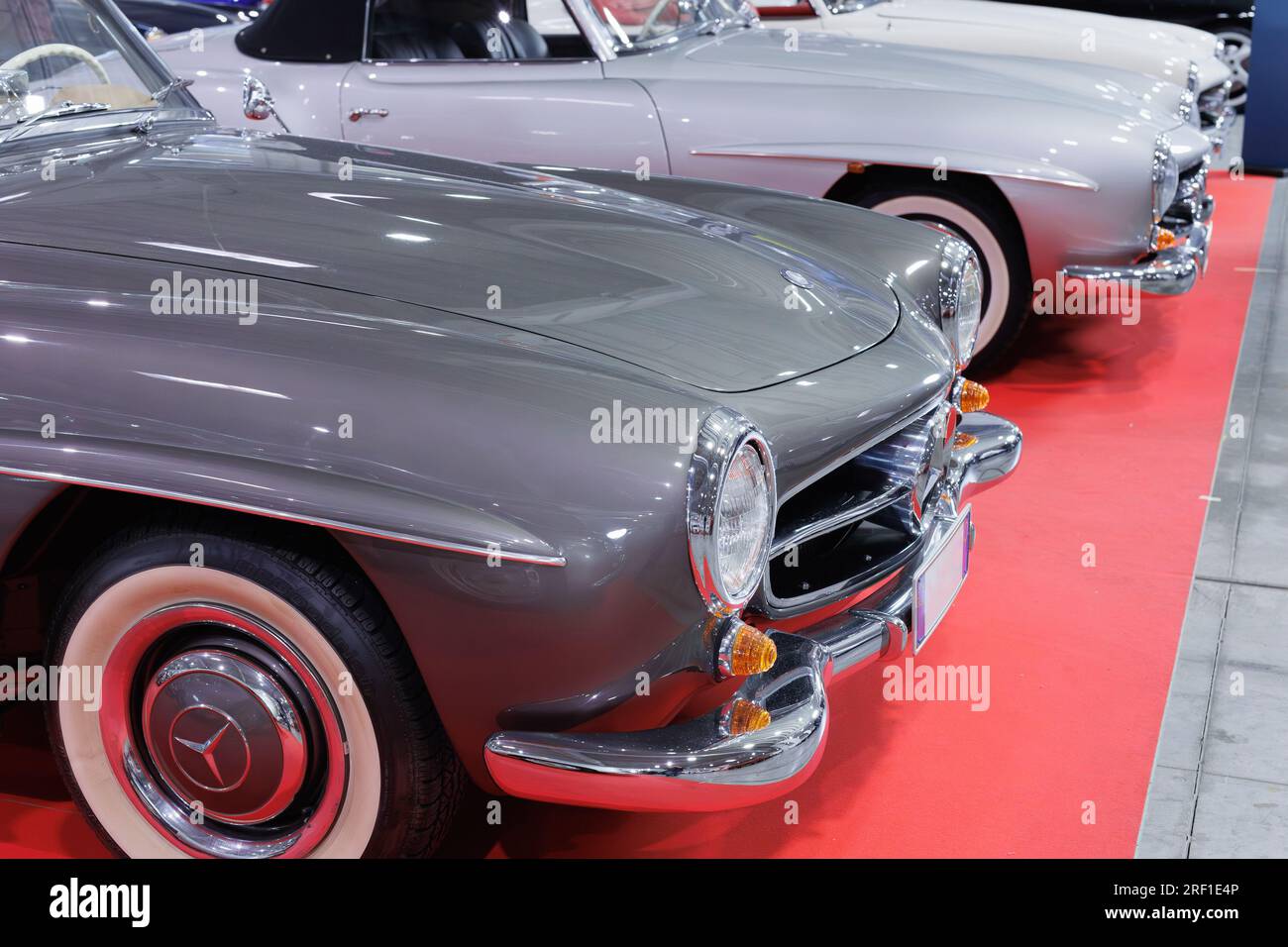 Gray Mercedes Vintage Car shown in an Exhibition, Classic Cars Theme ...