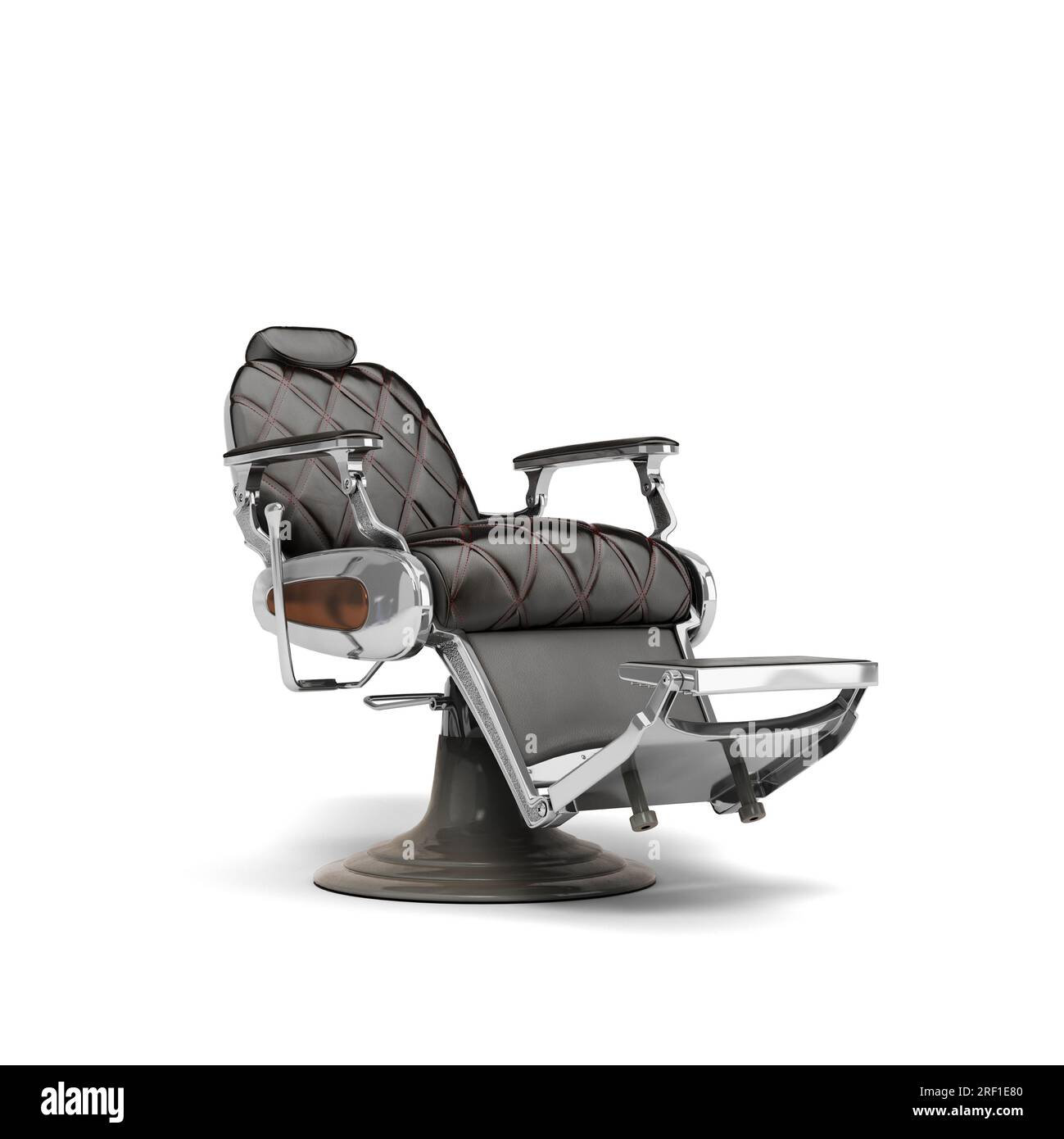 Retro black leather barber chair with chrome inserts perspective view ...