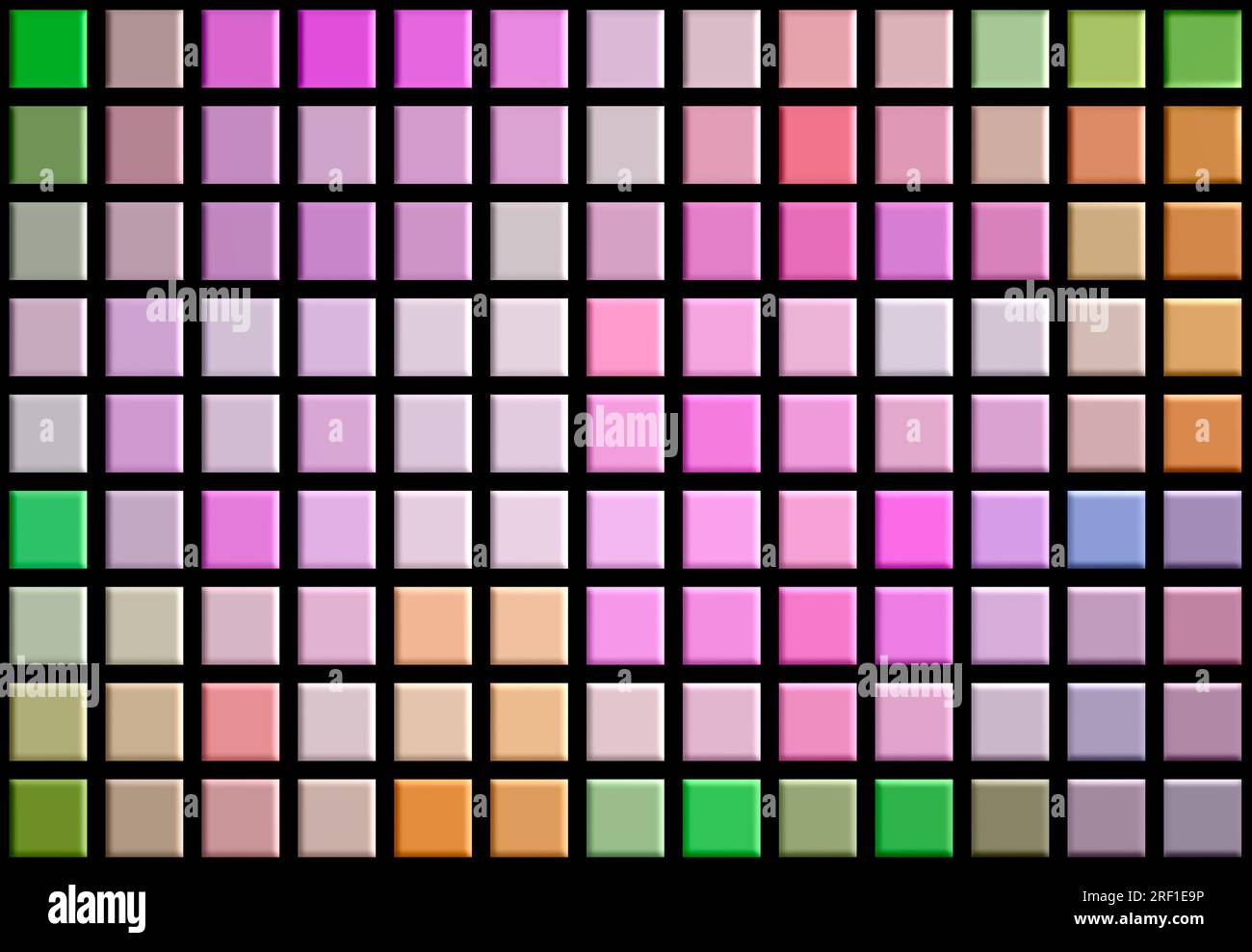 Ordered multi-colored tile squares on a black background. Mosaic tile ...