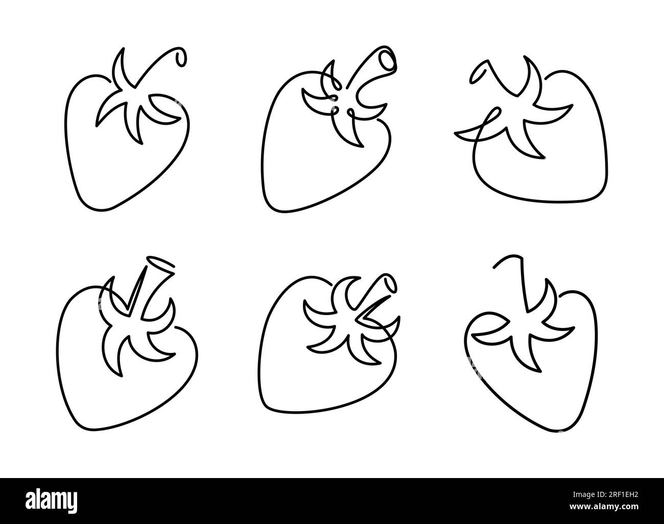 Strawberry icons set. One line art style strawberry. Abstract creative ...