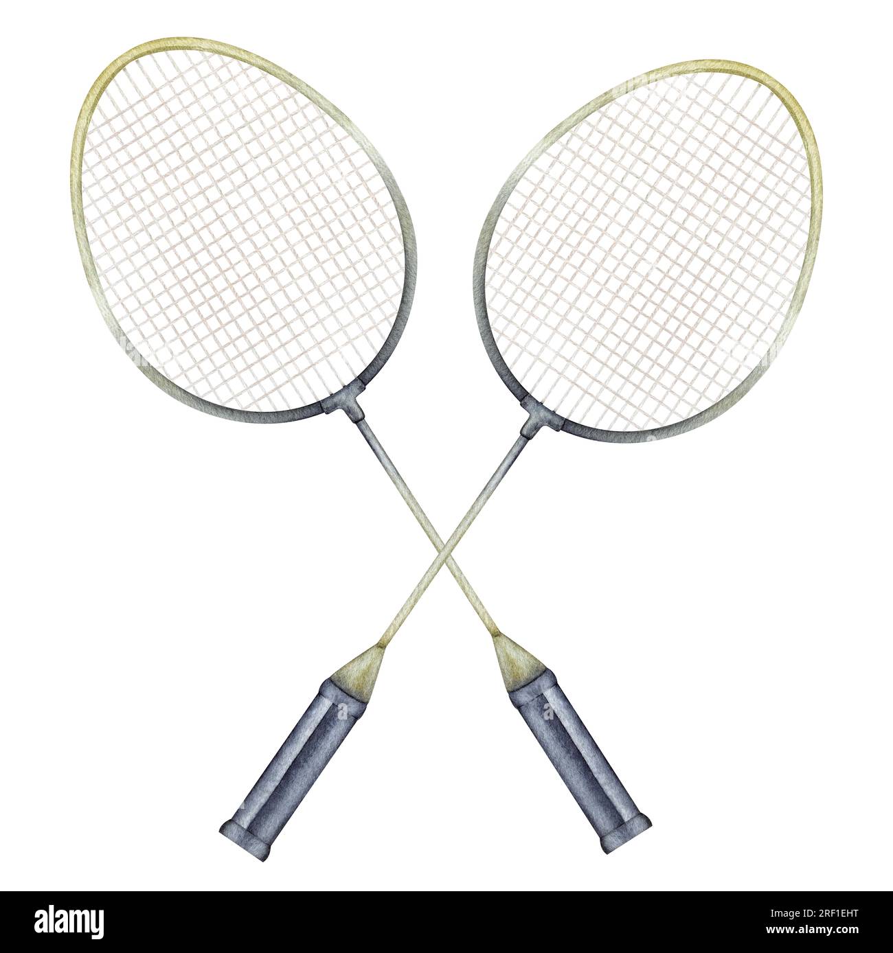 Badminton racket watercolor illustration. Hand drawn and isolated on a ...