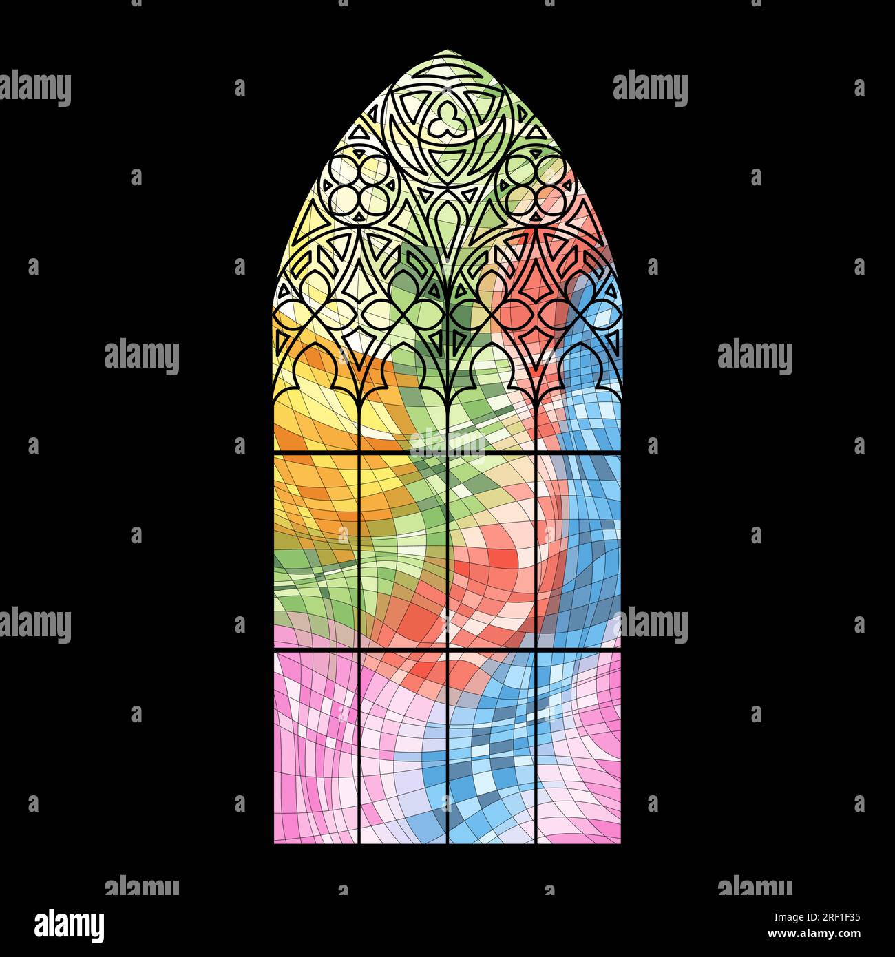 Stained Church mosaic glass. Color abstract picture on black background ...
