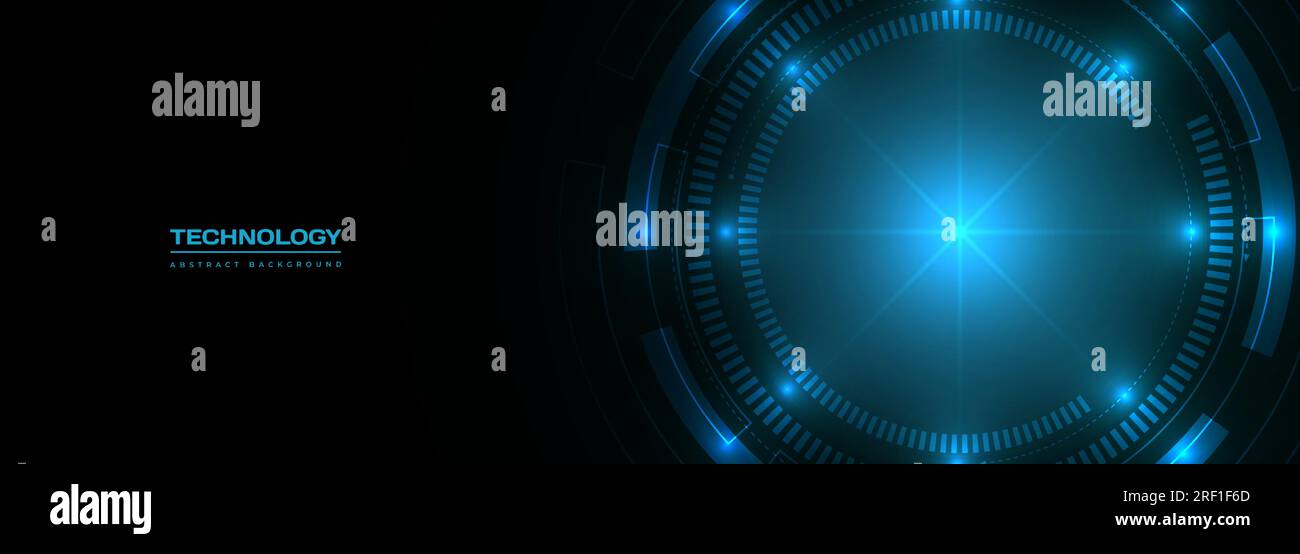 Blue abstract digital technology circle interface wide vector ...