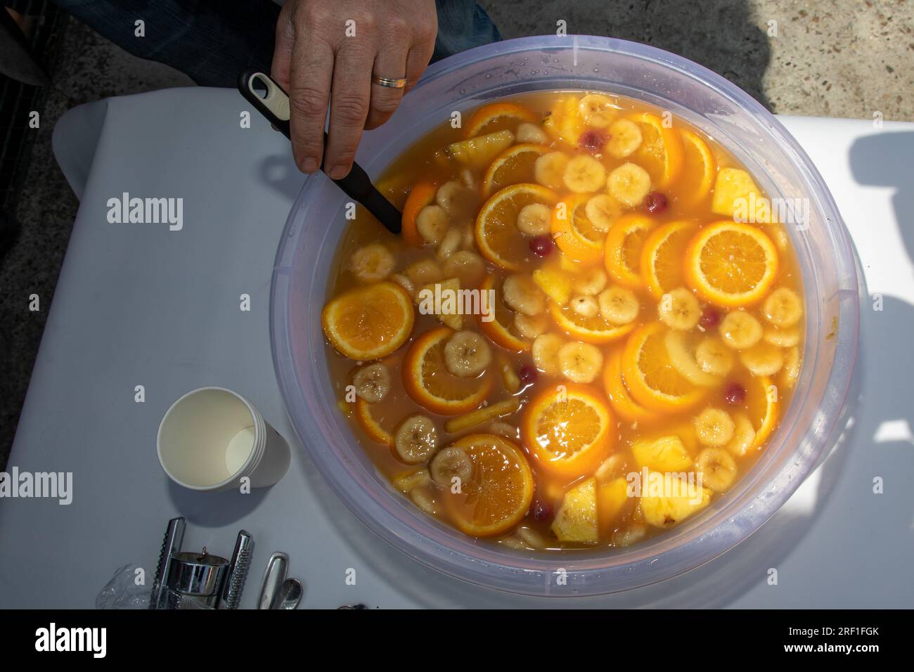 alcoholic punch dish with the fruits floating in the alcohol juice ...