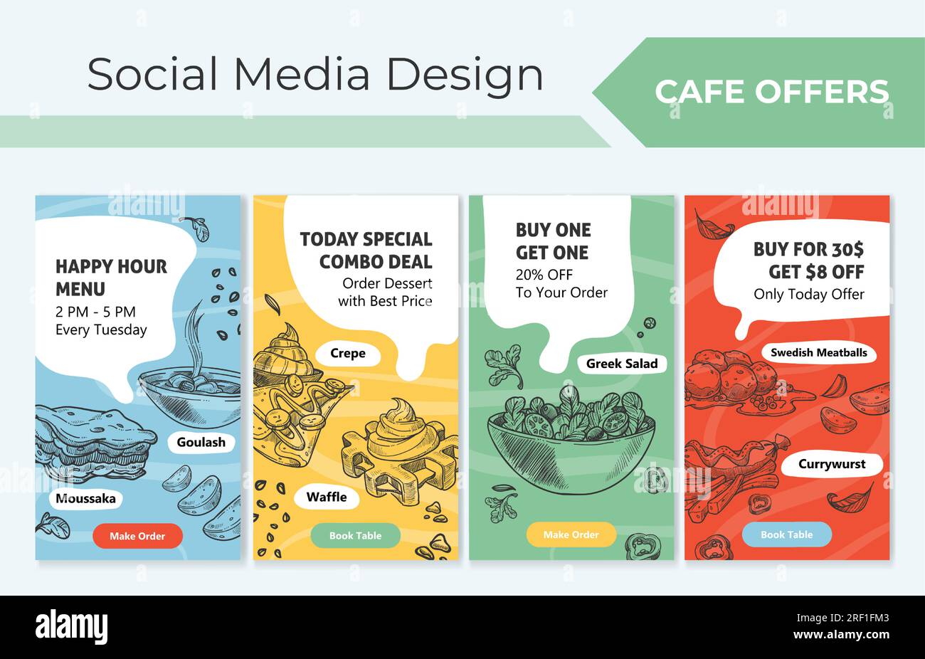 Cafe offer social media story set, special deals Stock Vector Image ...