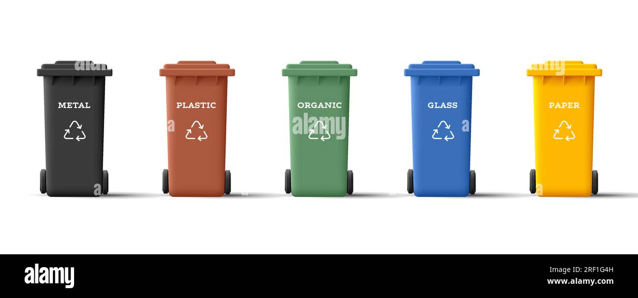 3d vector illustration icon set of recycle garbage bins in different ...