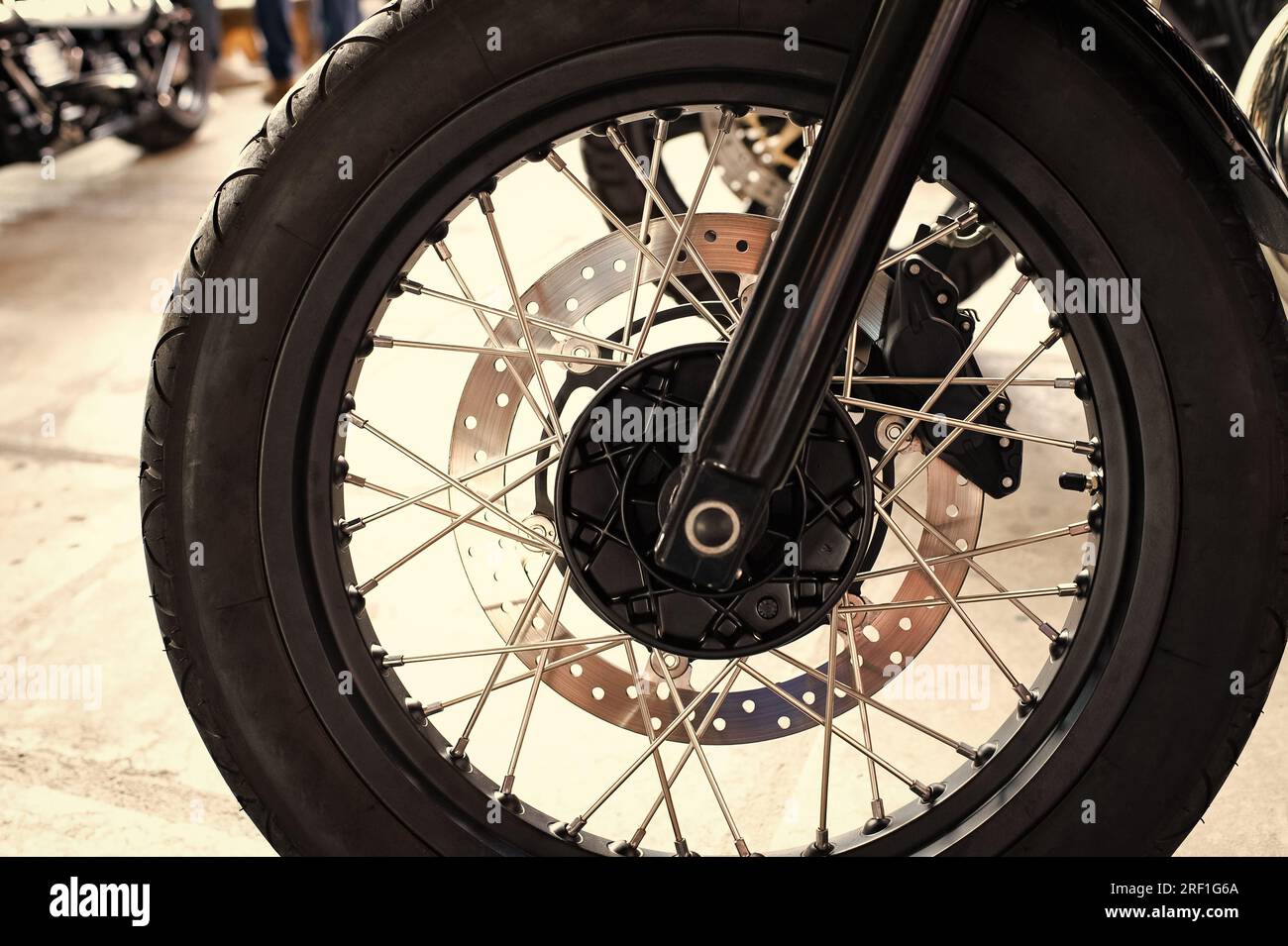 detailed wheel with rubber tyre bike part Stock Photo - Alamy