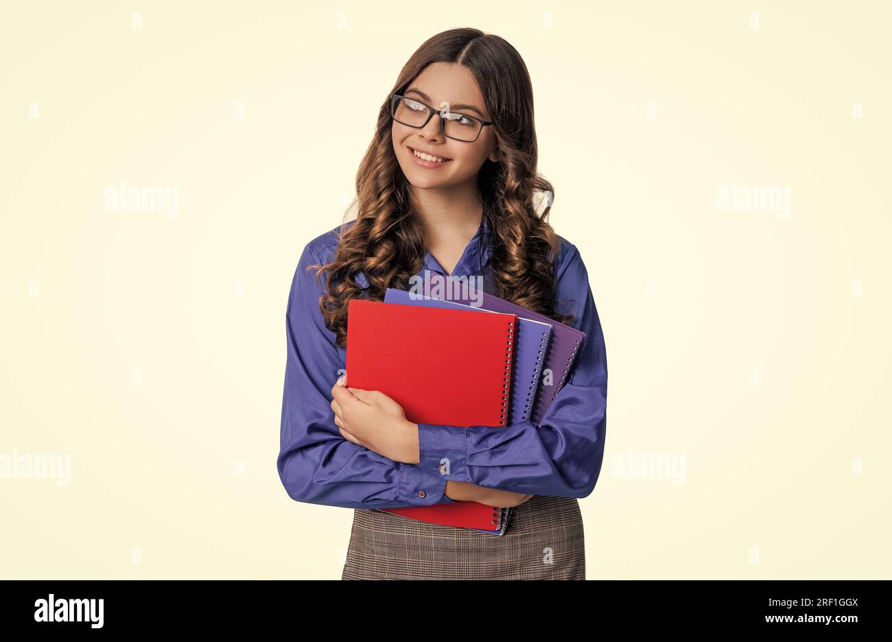 smiling school student girl in studio. school student girl on ...