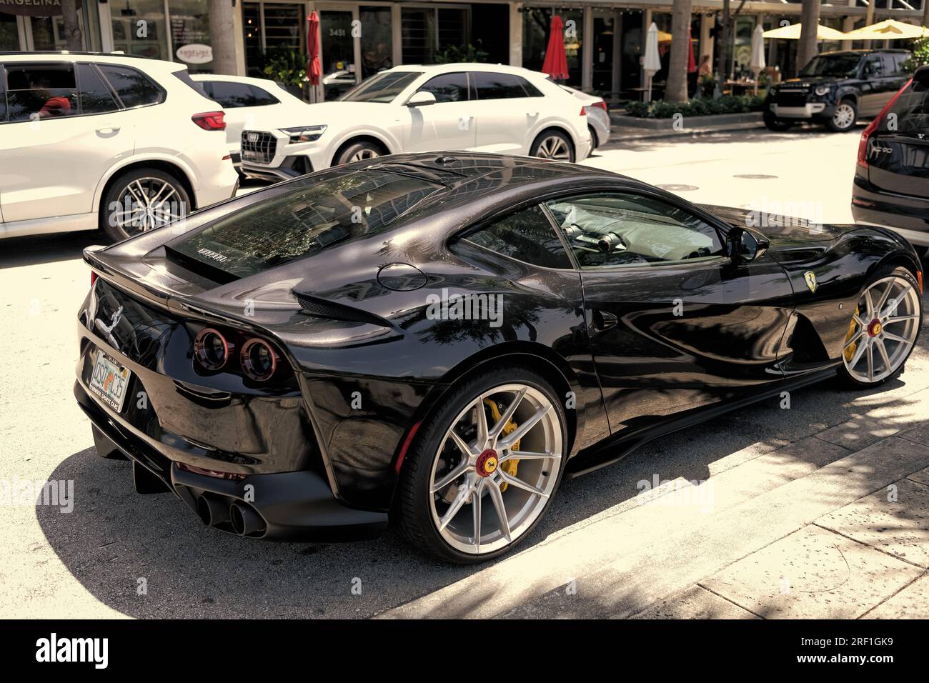 Miami Beach, Florida USA - April 15, 2021: black ferrari F12 berlinetta ...