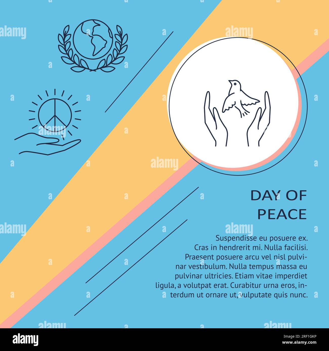 Day of peace line banner with place for text. Pacifism symbols. Vector ...