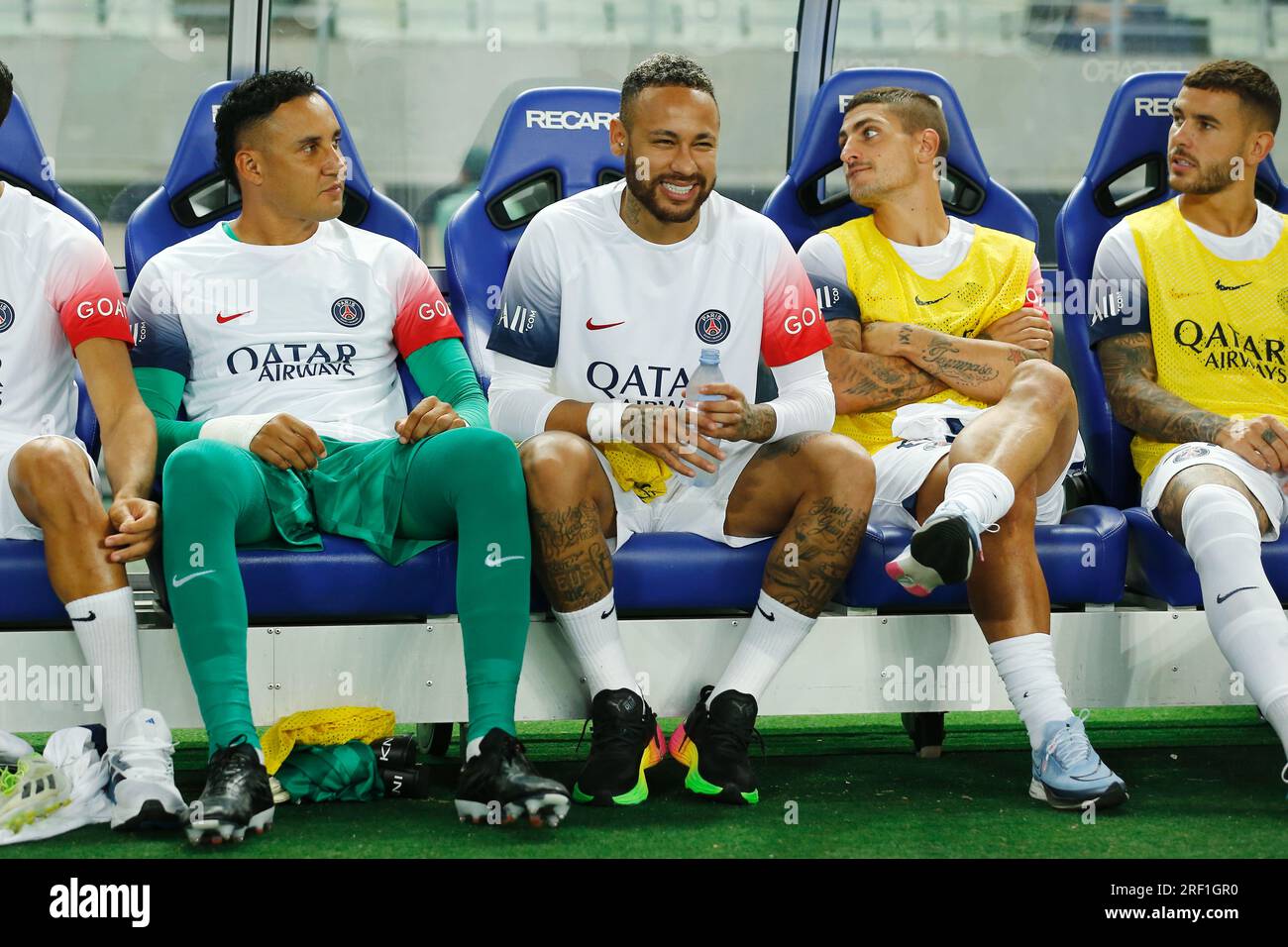 Osaka, Japan. 28th July, 2023. (L-R) Keylor Navas, Neymar, Marco ...