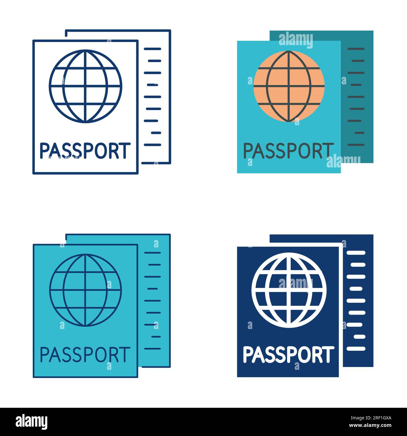 International passport icon set in flat and line style. Document with a ...