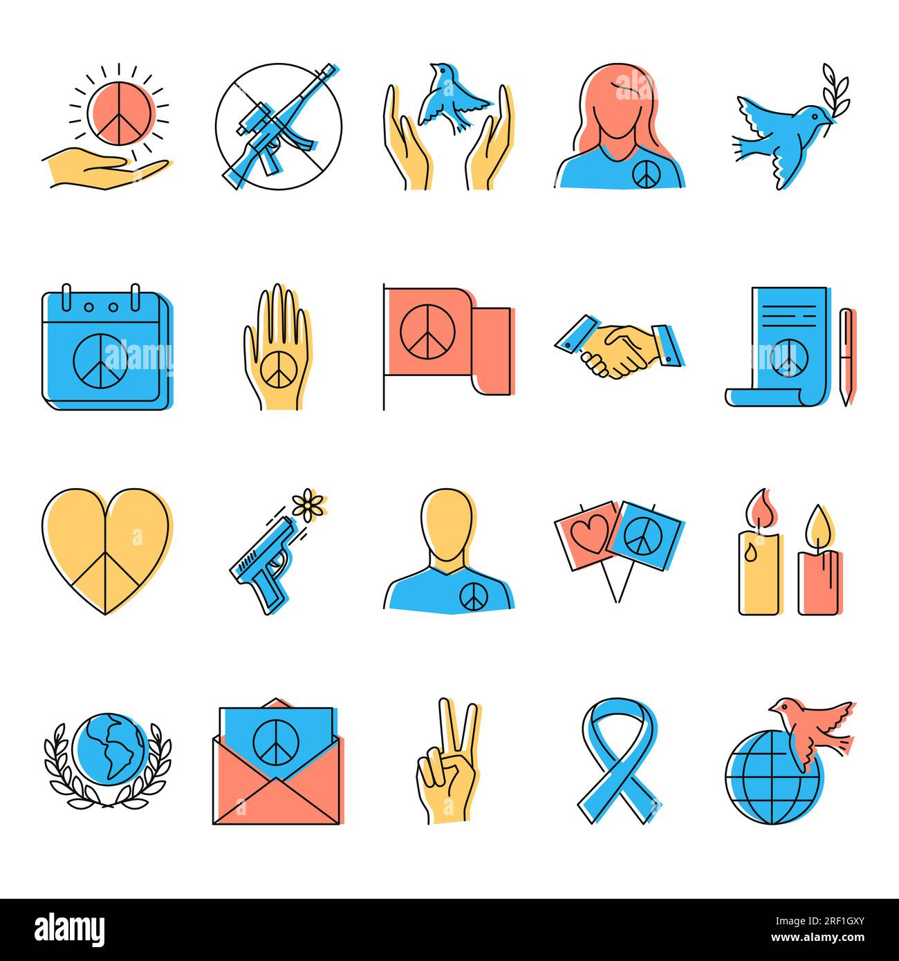Pacifism icon set in colored line style. Peace and love symbols. Vector ...