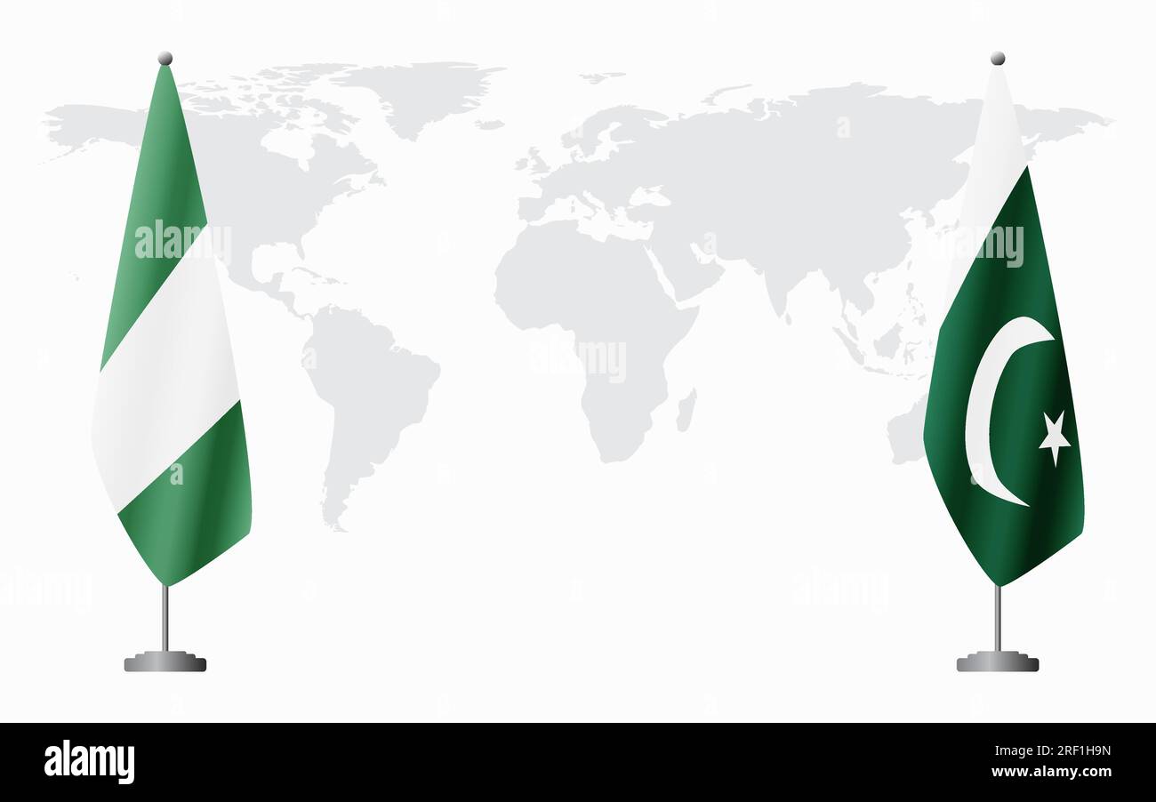 Nigerian and Pakistan flags for official meeting against background of ...