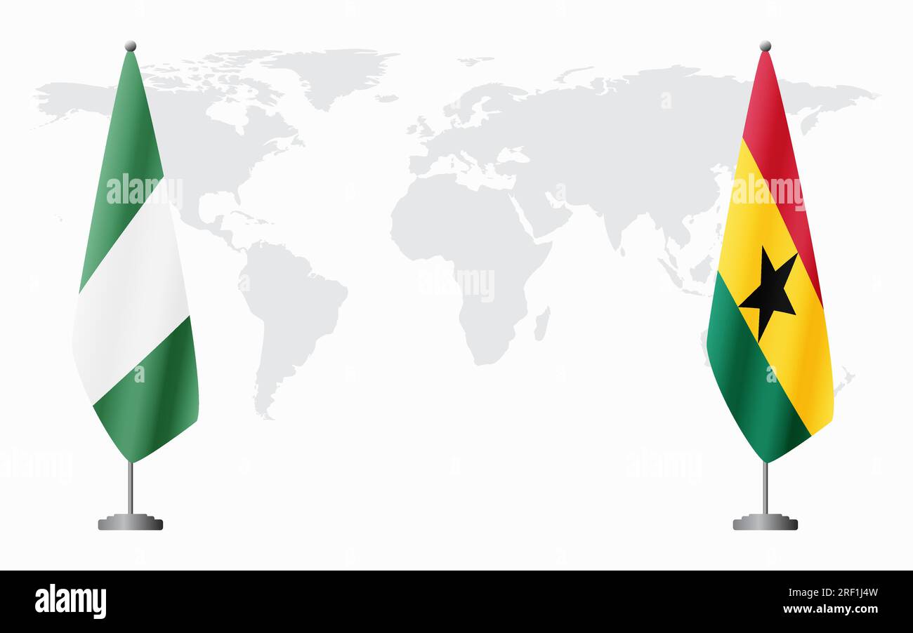 Nigerian and Ghana flags for official meeting against background of ...