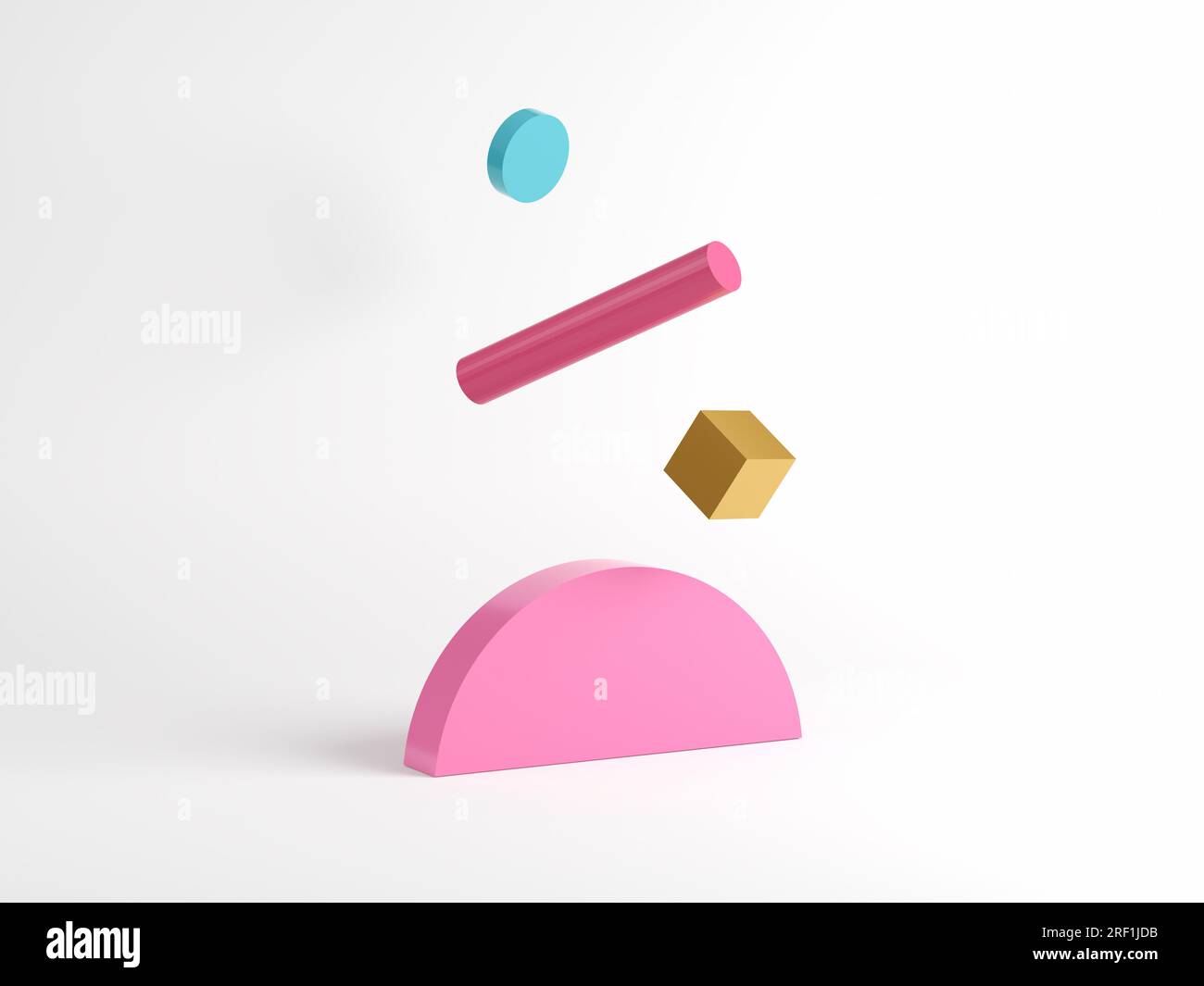 Abstract pastel colored geometrical shapes levitating on white ...