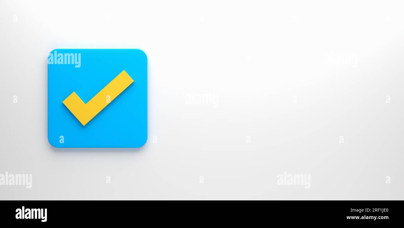 Approval, voting yes, checklist or correct answer concepts. Blue check mark tick button on white ...