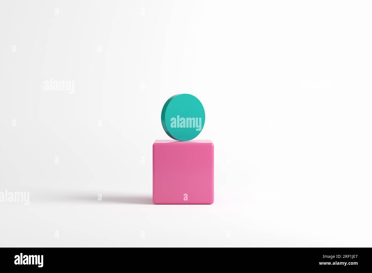 Balance concept. Abstract geometrical shapes. Green cylinder on top of ...