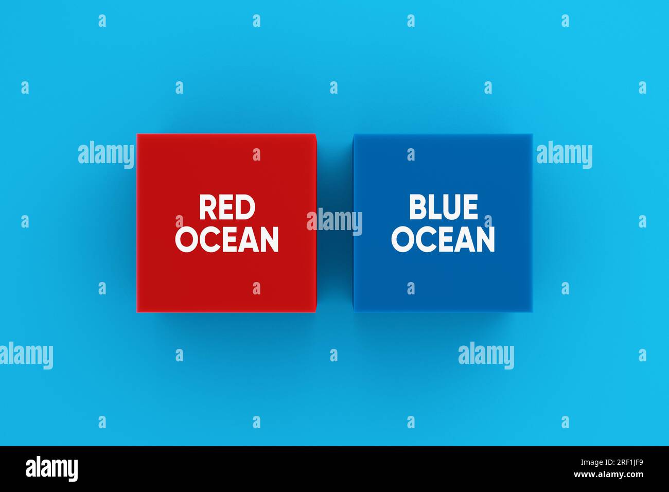 Red ocean and blue ocean business marketing strategy concept. The words ...