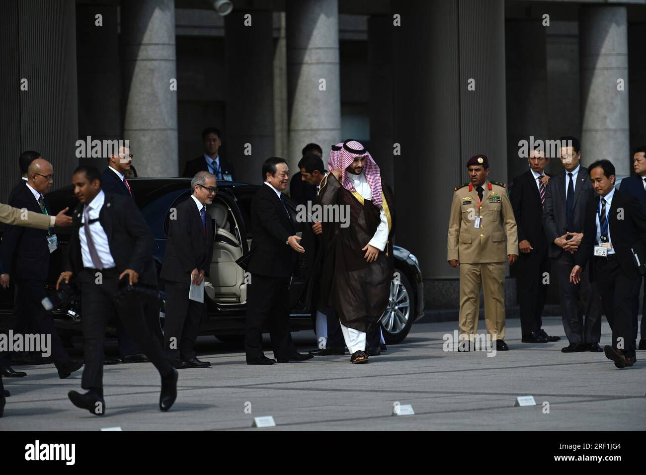 Saudi Arabia's Defense Minister Prince Khalid bin Salman, center, is ...