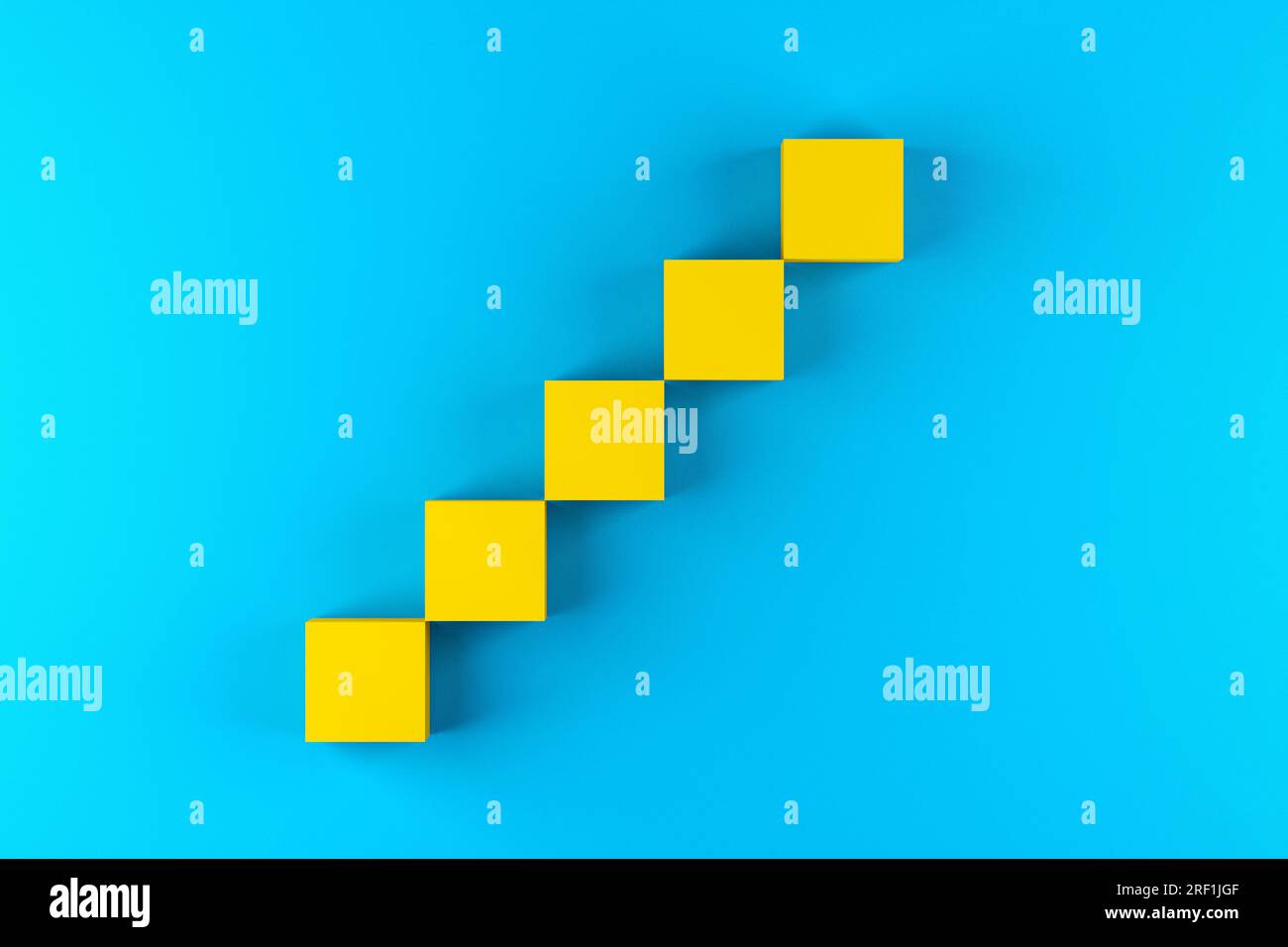 Blank yellow cube blocks arranged as step stairs ladder of success on ...