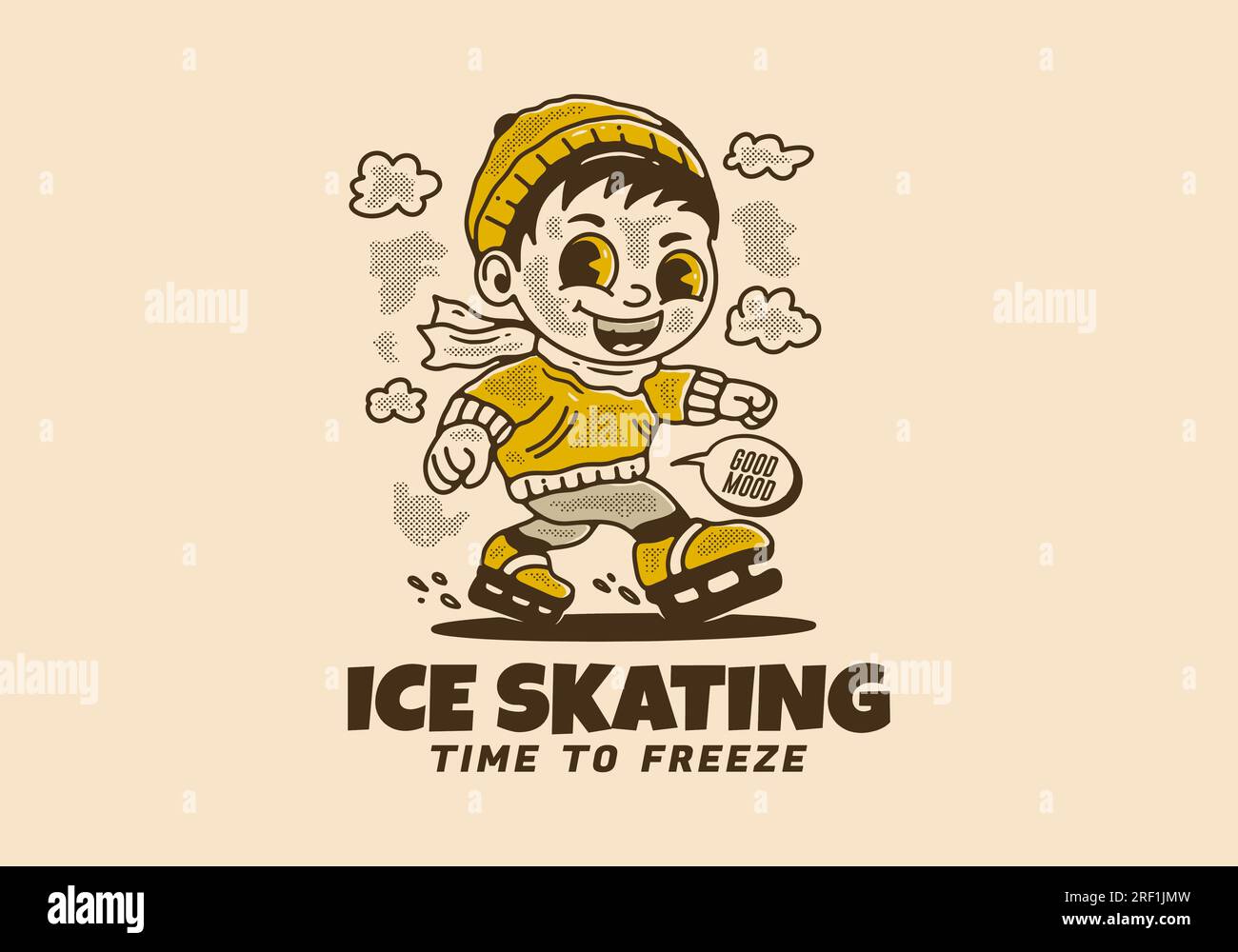 Ice skating time to freeze, mascot character illustration of a little ...
