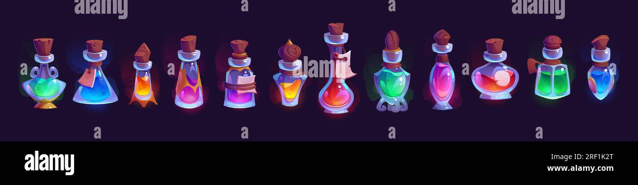 Magic elixir glass bottle with potion game vector asset. Fantasy ...