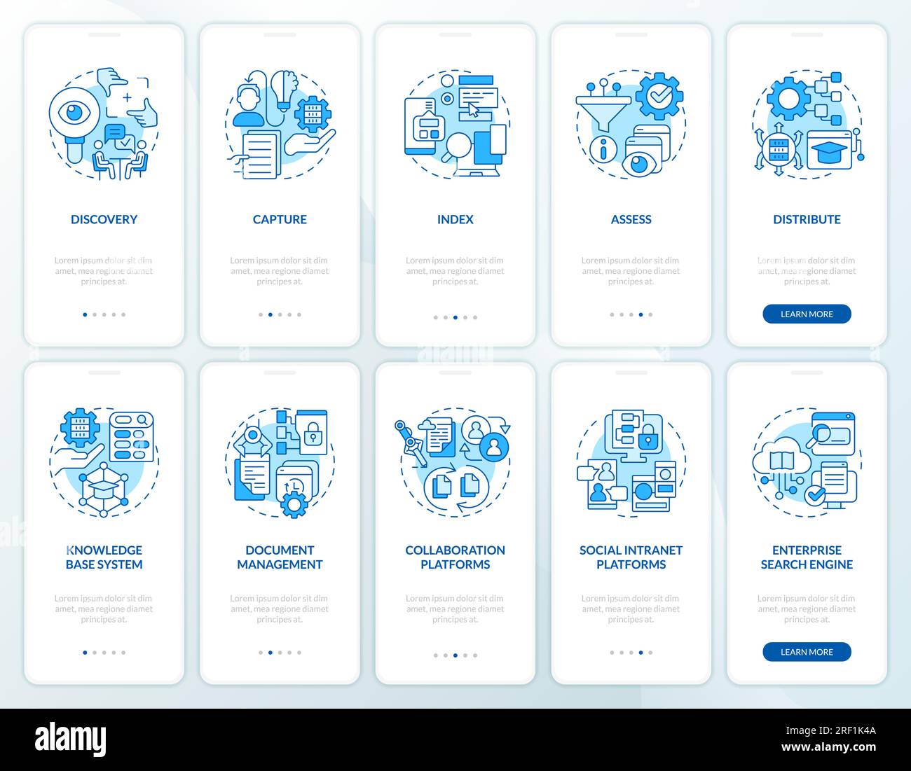 Walkthrough knowledge management with line icons concept Stock Vector ...