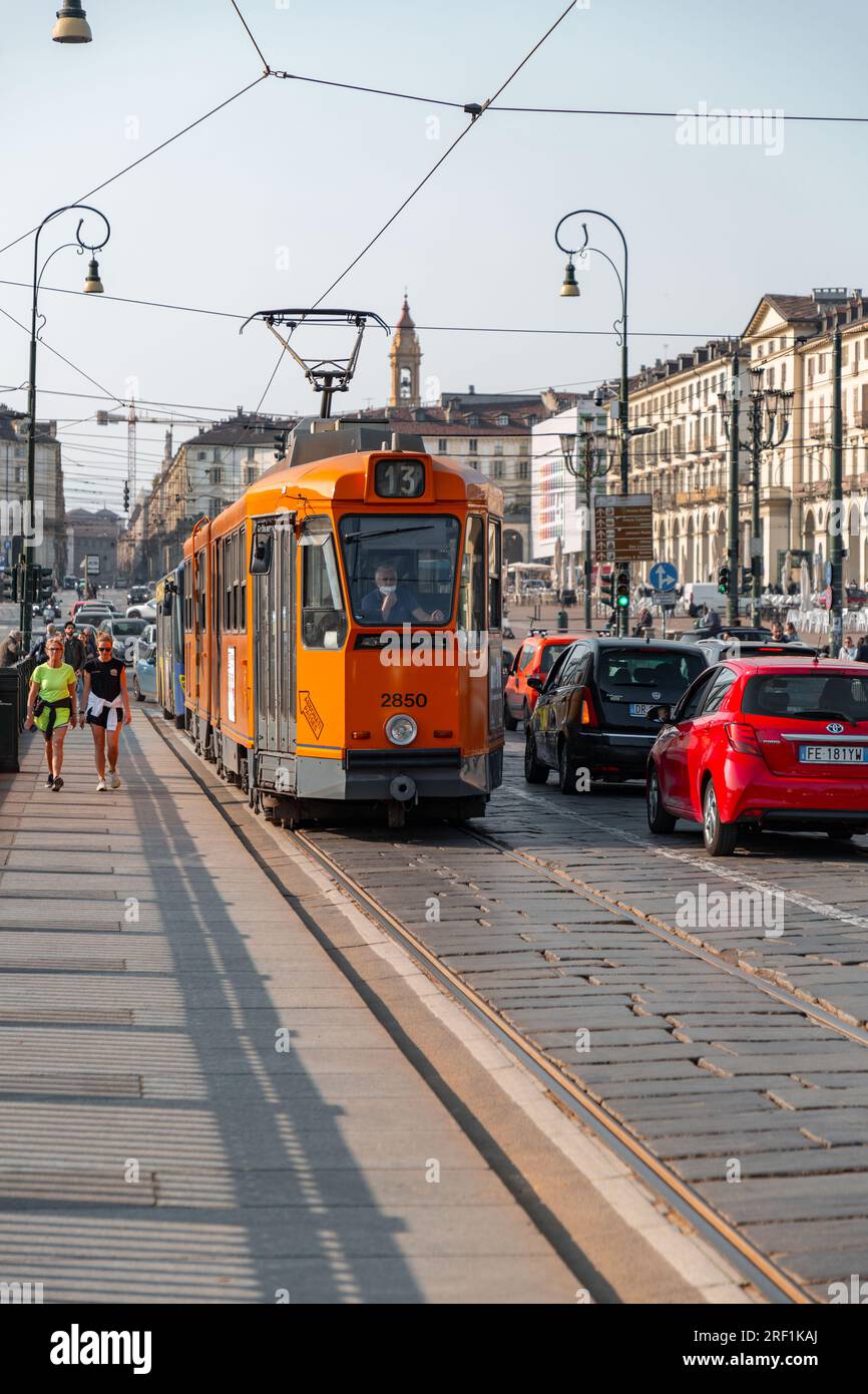 Turin, Italy - March 28, 2022: Electric tram number 16 carrying ...