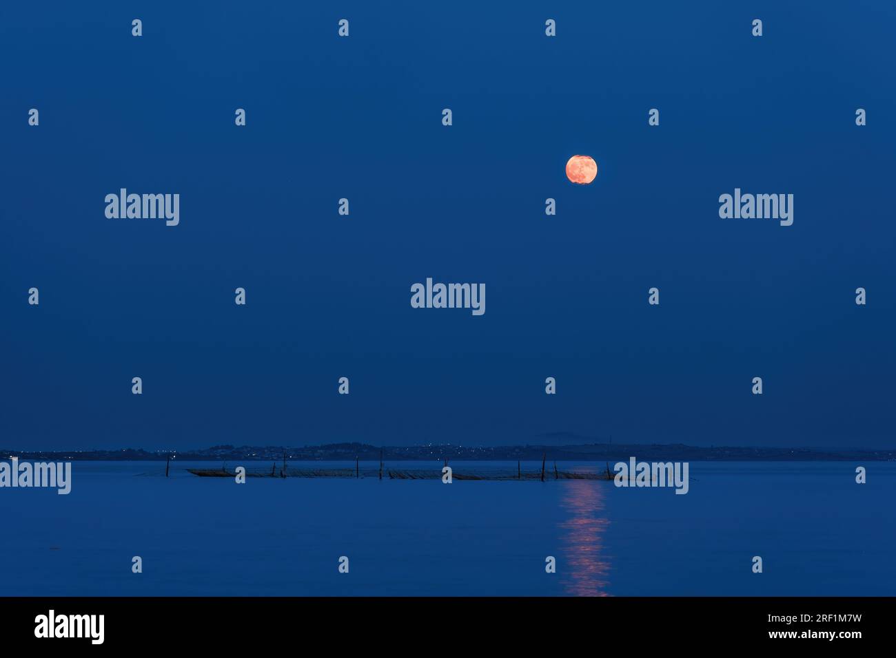 night seascape with full moon and moonlight on dark sky Stock Photo - Alamy