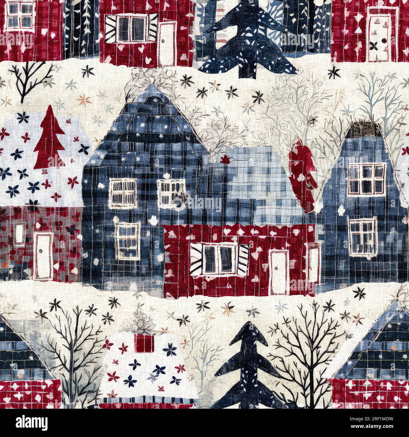 Rustic country christmas cottage with primitive hand sewing fabric ...