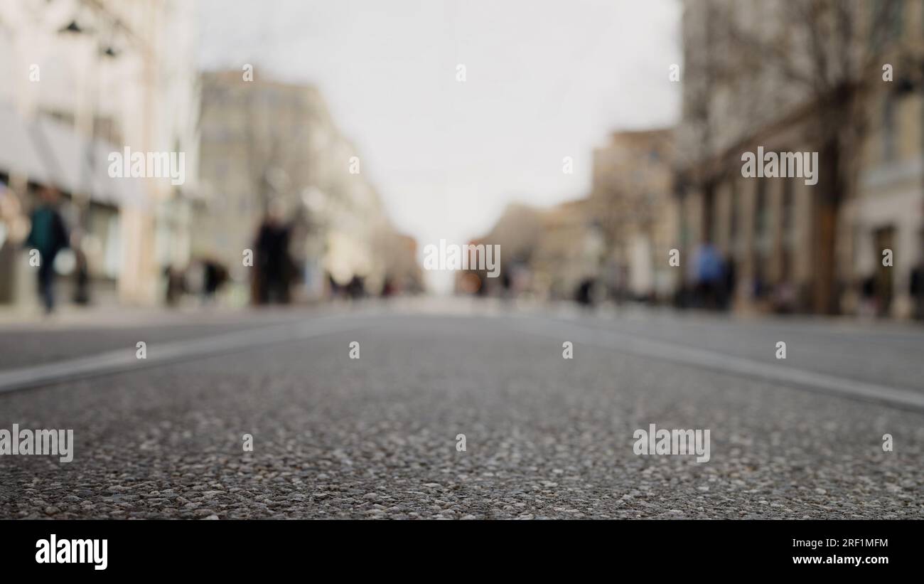 Closeup low angle shot of pedestrian street of Nice, city background ...