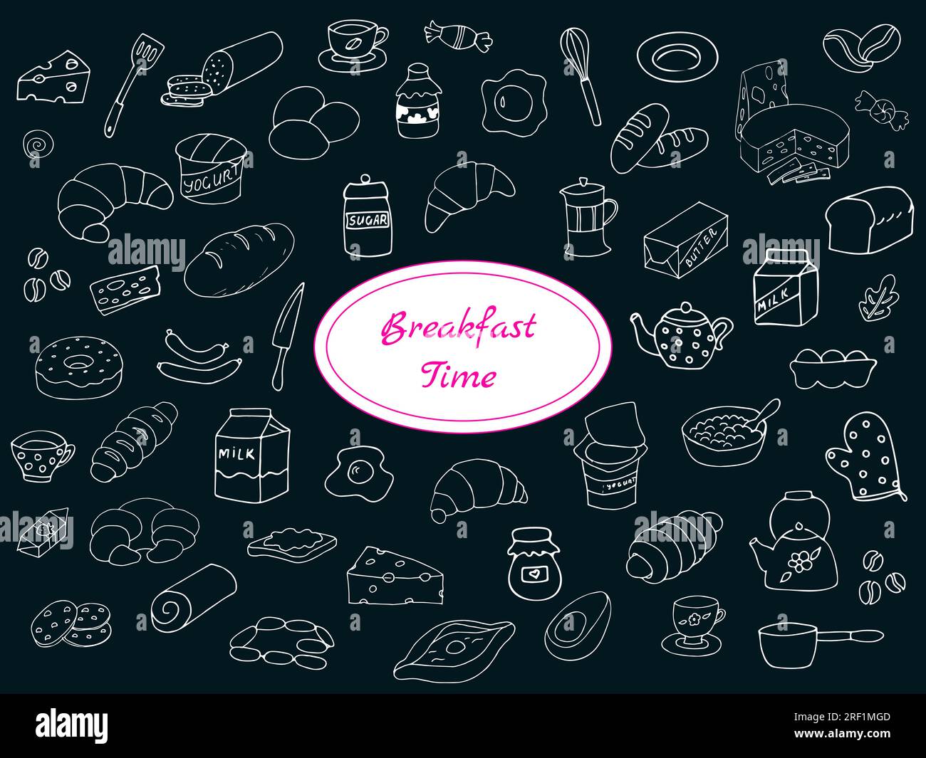 hand drawn breakfast doodle set, food and drink, restaurant and cooking ...