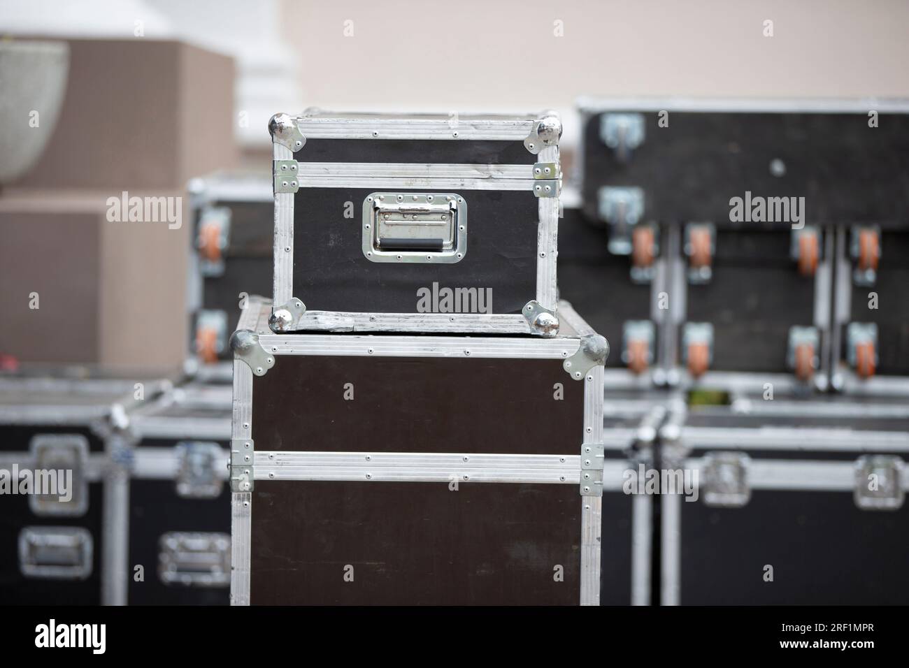 Case boxes for musical equipment. Professional stage equipment is ...