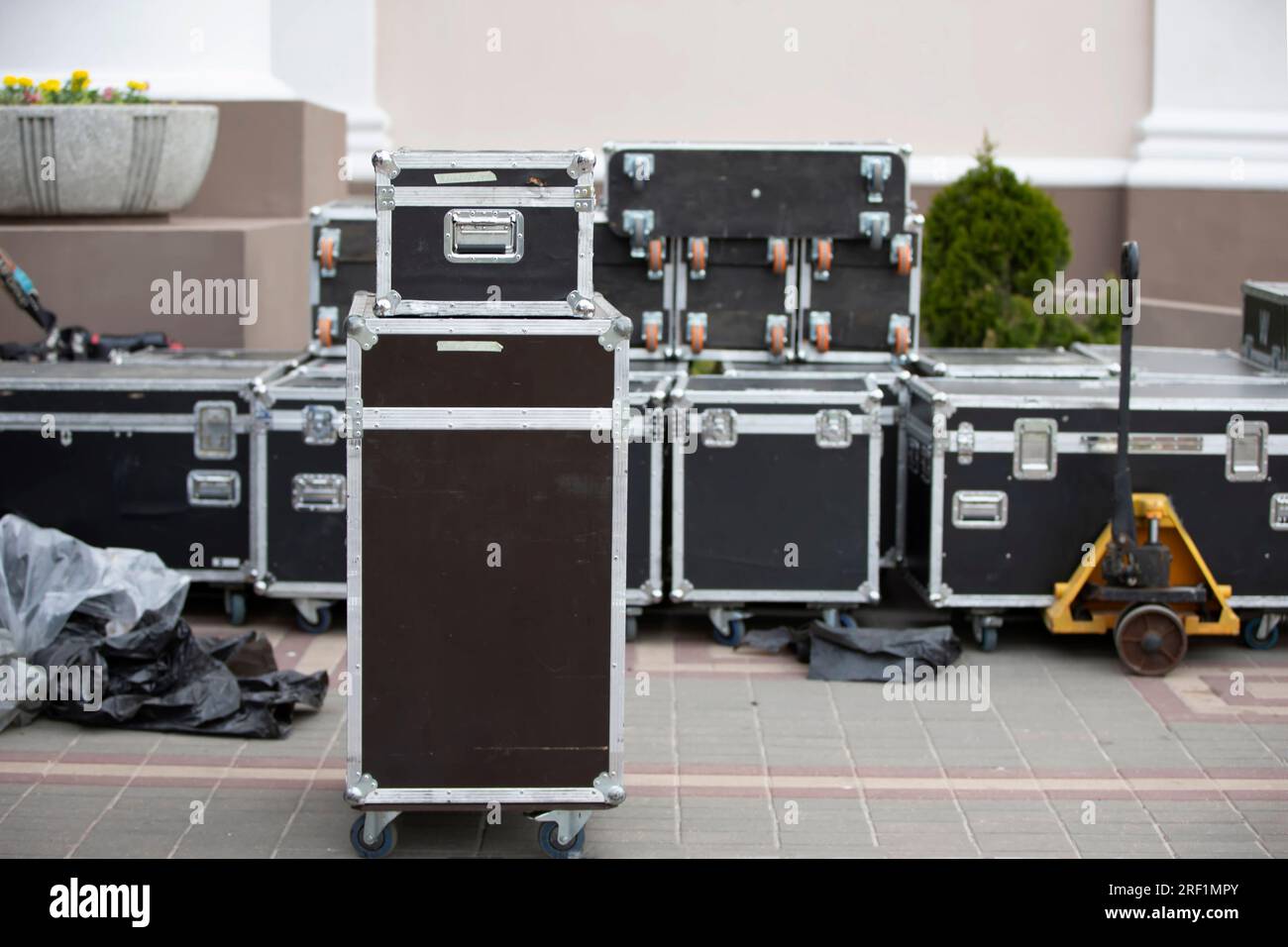 Case boxes for musical equipment. Professional stage equipment is ...