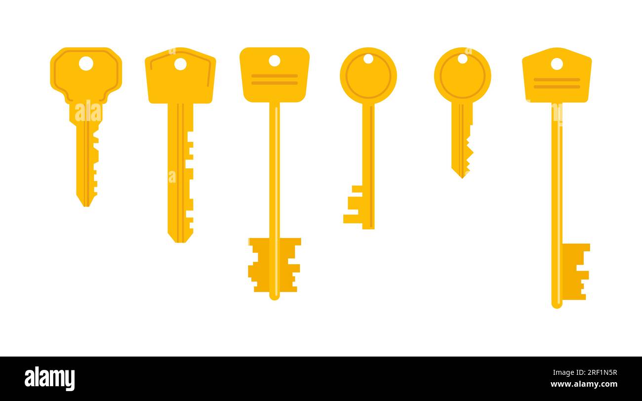 Set of various house keys. Different door keys. Home security. Vector ...