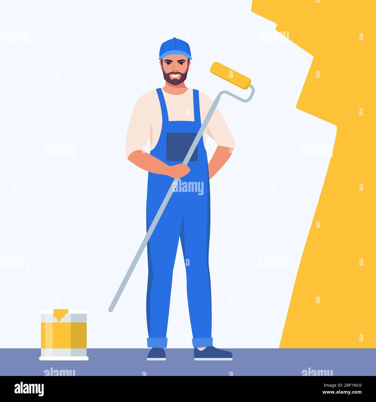 Man using paint roller Stock Vector Images - Alamy