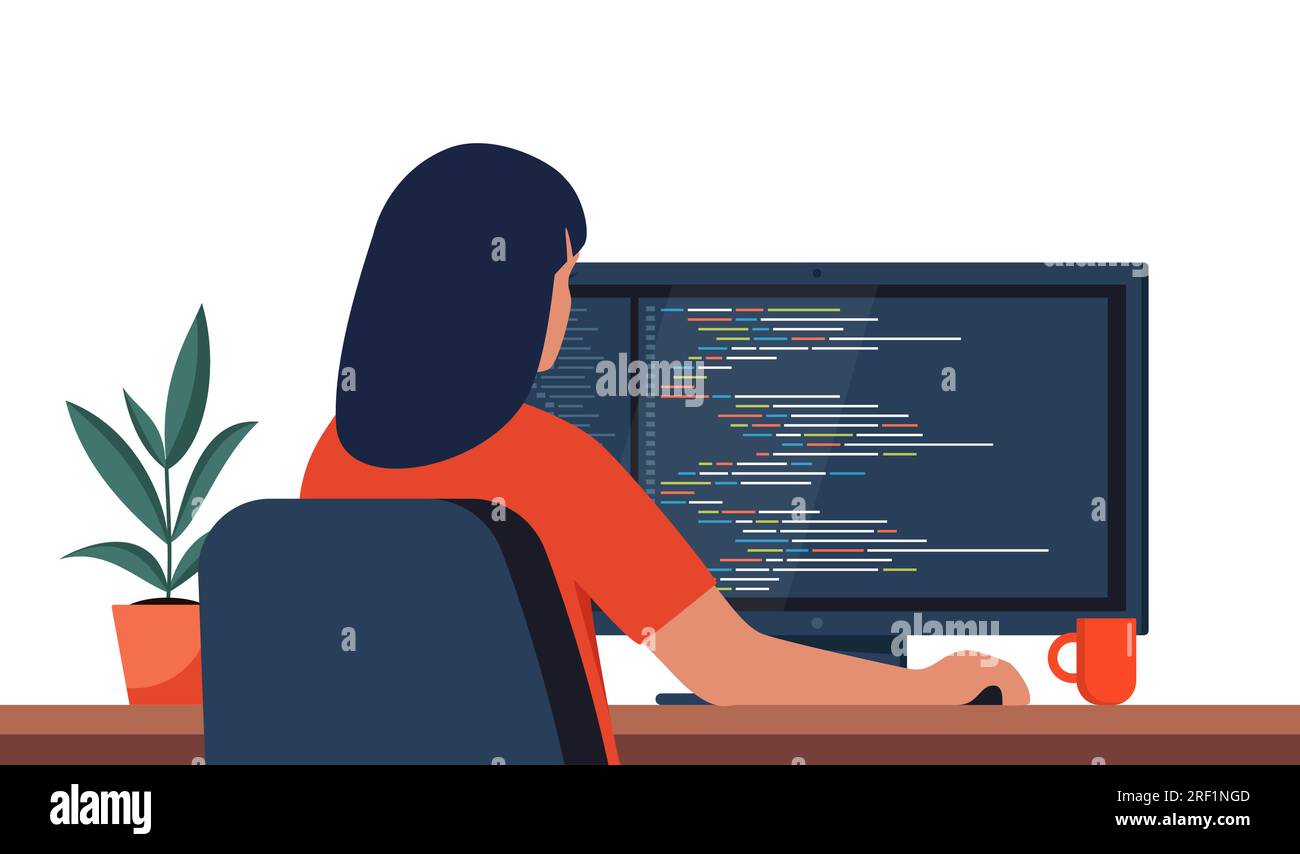 Young woman writing desk Stock Vector Images - Alamy