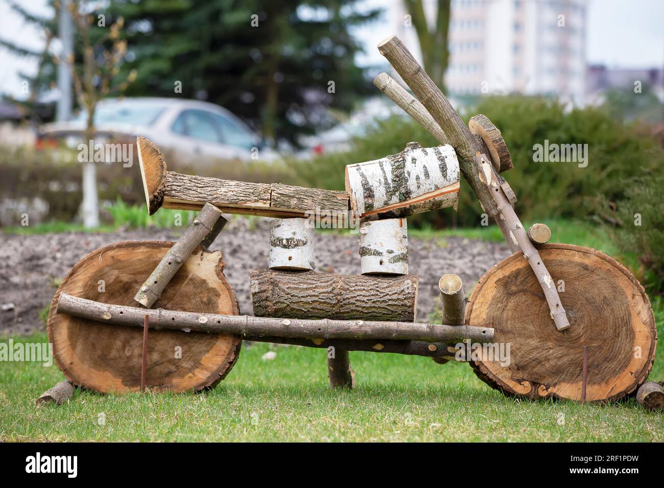Sculptural motorcycle made of wood Stock Photo - Alamy