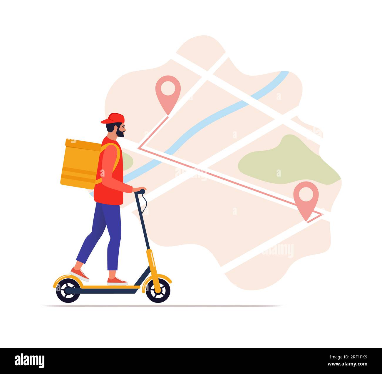 Delivery service concept, food delivery. Man courier riding electric ...