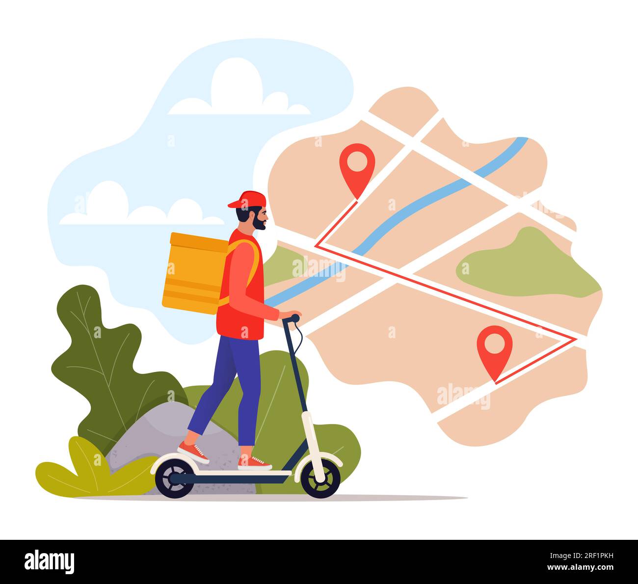 Delivery service concept, food delivery. Man courier riding electric ...