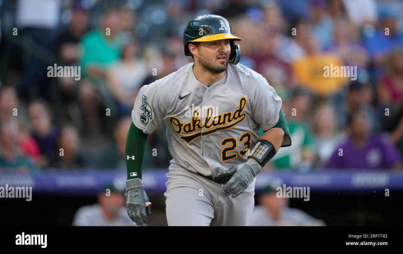 Oakland Athletics catcher Shea Langeliers (23) in the second inning of ...