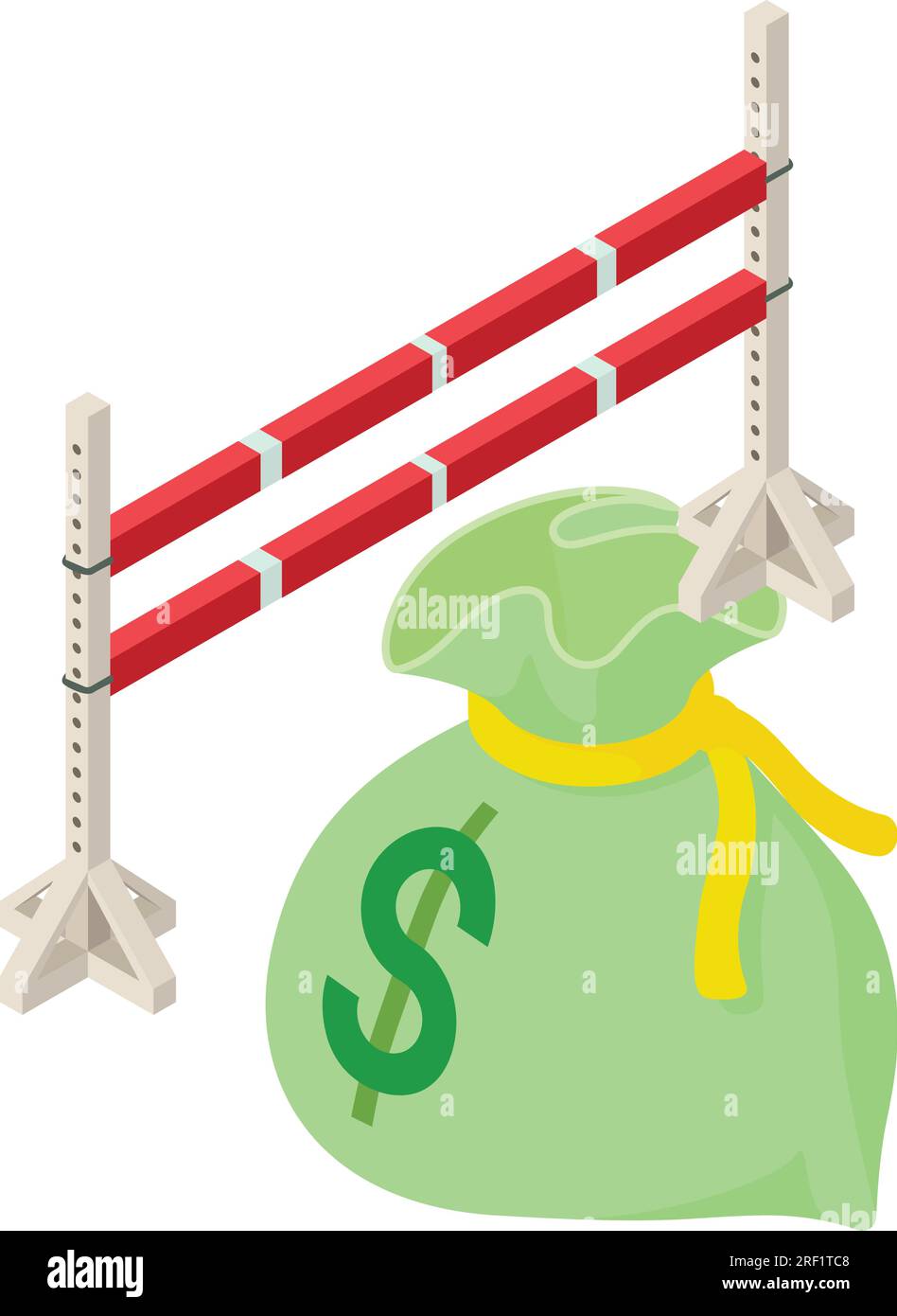 Horseback riding icon isometric vector. Money bag near equestrian fence ...