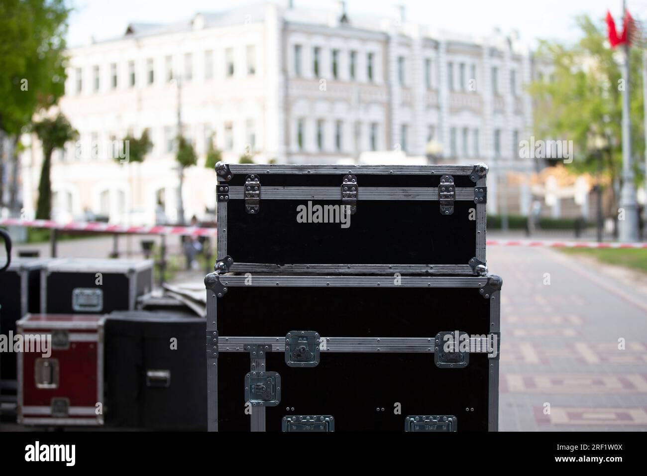 Case boxes for musical equipment. Professional stage equipment is ...