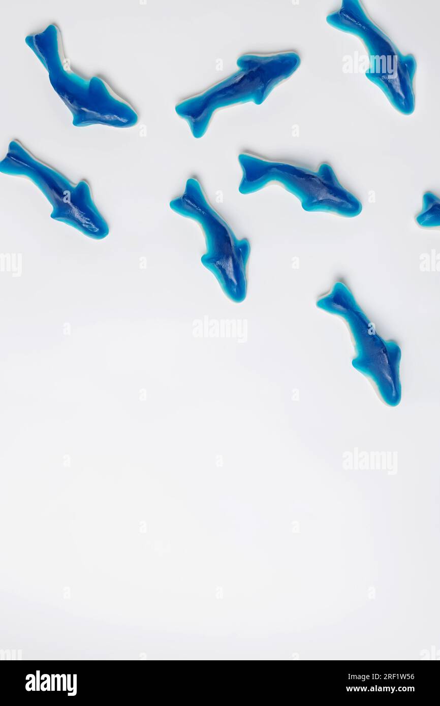 Blue gummy sharks, sweet candies isolated on white background Stock ...